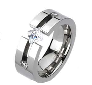 Amazon.com: Titanium Square Cut Mens CZ Simulated Diamond Tension Set ...