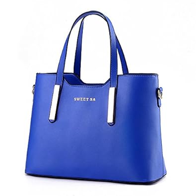 Womens Patent Leather Boutique Tote Bags Top Handle Handbag (Royal Blue ...