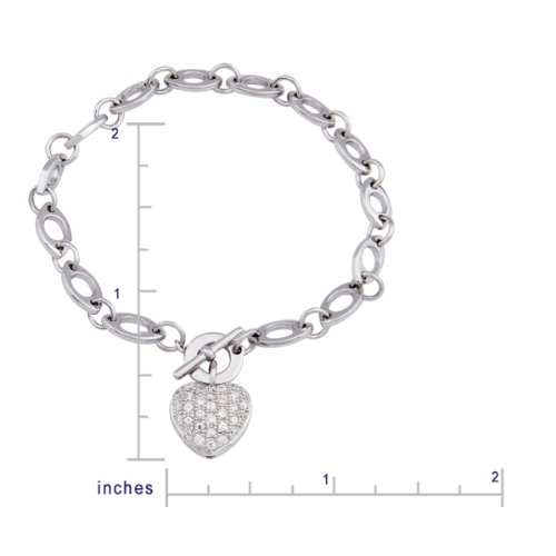 Sterling Silver Pave Simulated Diamond Heart Bracelet, 7.25" from ...