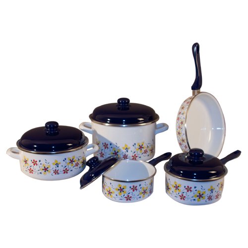 => Metalac 9 Piece Porcelain on Steel Cookware with Floral Décor ...