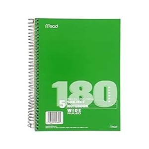 Amazon.com : Mead 5-Subject Notebook Wide Ruled, 10.5 x 8 Inches, 180 ...
