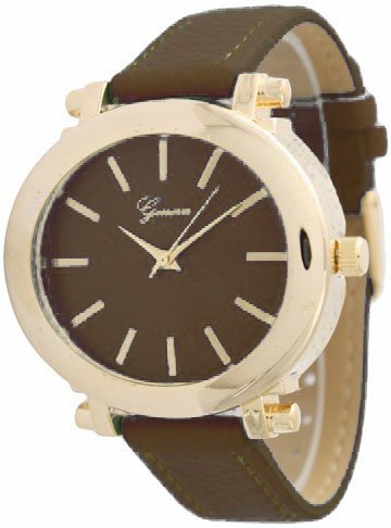 Women’s Geneva Large Oval Leather Watch – Brown | Geneva Watches