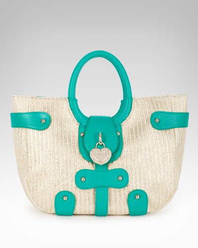 I want the Megan Metallic Straw Heart Lock Tote from Bebe - AvenueSixty