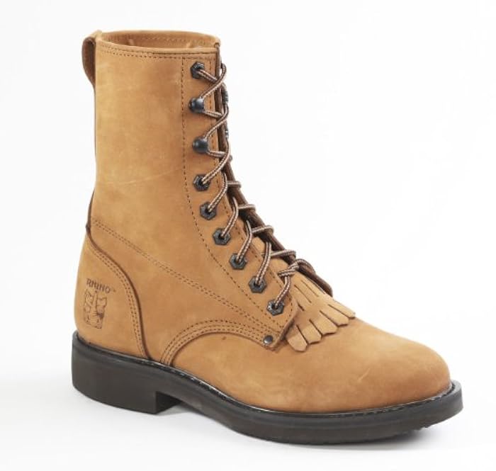 Men's Rhino Genuine Leather Upper Lace - Up Kiltie Roper Boots, Chestnut, 8