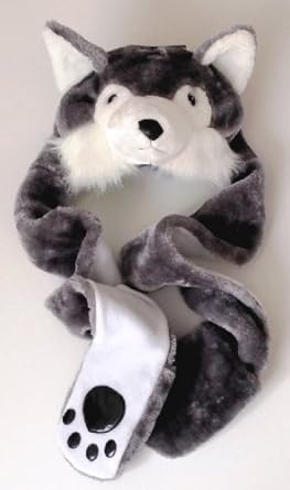 Wolf Long Animal Faux Fur Head Trapper Hat Hood / Scarf / Snood ...
