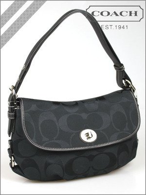 Cheap Coach Black Signature Flap Pleated Duffle Hobo 15171