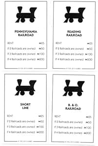 Amazon.com: Monopoly Railroad Deed Cards - Reading Railroad ...