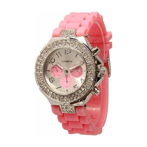 Geneva Women’s Pink Silicone Band Large Face Designer Inspired Faux ...