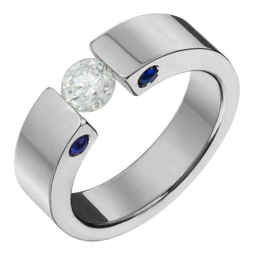 Galatia Titanium Ring with Tension Set Diamond & Sapphires|men's titanium