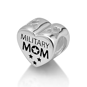 Sterling Silver Heart US American Flag with Words "Military Mom" Bead ...