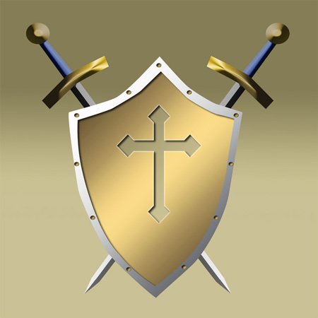 3dRose ht_40086_3 Golden Shield with Crossed Swords and The Christian ...