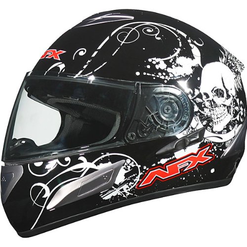 AFX FX-100 Full Face Motorcycle Helmet w/Inner Shield Black Skull ...
