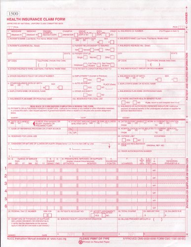 Cheapest Prices! CMS 1500 Claim Forms – HCFA (Version 08/05) (1000 ...