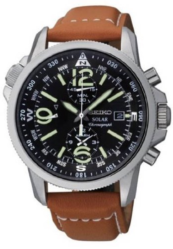 Seiko Solar Chronograph Compass Black Dial Mens Watch SSC081 | Best Sellers