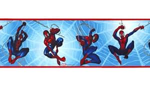 Spiderman Wallpaper Border - Marvel Comics Blue Prepasted Wall Border ...