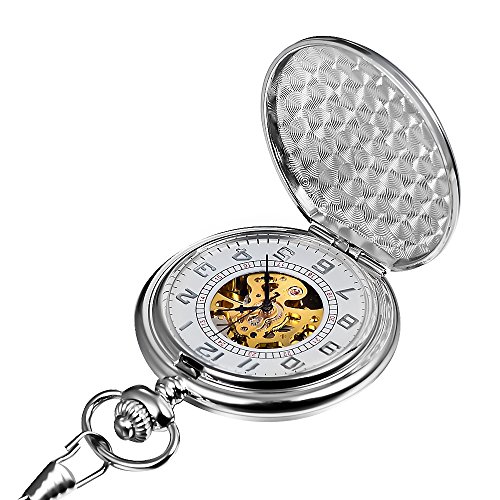 Купить Mudder Classic Smooth Surface Mechanical Silver Pocket Watch ...