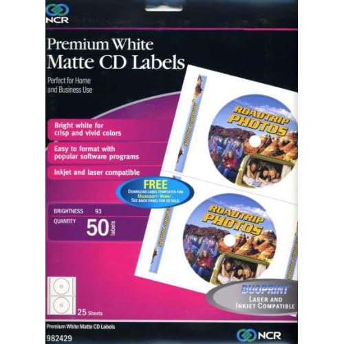 Amazon.com : NCR Premium White Matte CD Labels, 25 Sheets, 50 Labels ...