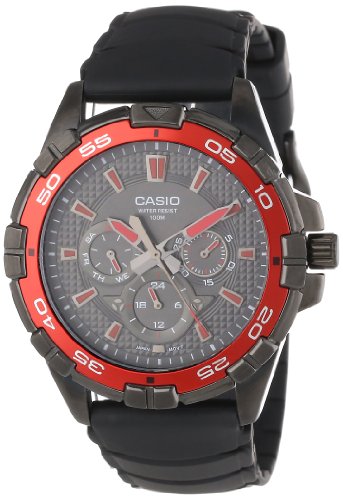 Casio Men’s MTD1069B-1A2 Round Analog Black and Red Dial and Black ...