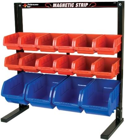 16 Bin Table Top Storage Rack with Magnetic Tool Strip | Store gardening