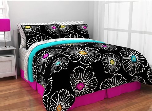 Hot Pink and Black Print Comforter & Bedding Sets for Girls to Teens