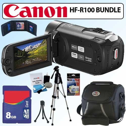 Canon Vixia HF-R100 20X Full HD Flash Memory Camcorder 8GB Accessory Bundle