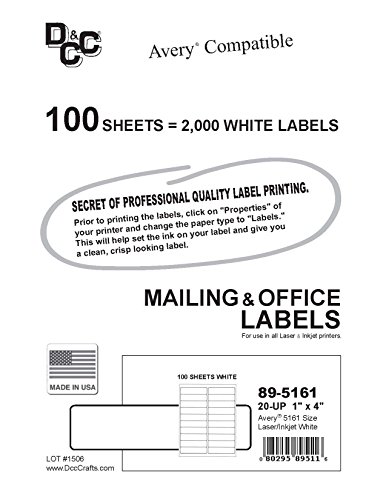2,000 DCC® GENERIC White Self Adhesive Address Labels 1 x 4" (Avery ...