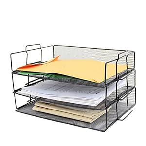 Stationary Station Black Mesh 3 Tier Paper Holder, Desk Organizer ...
