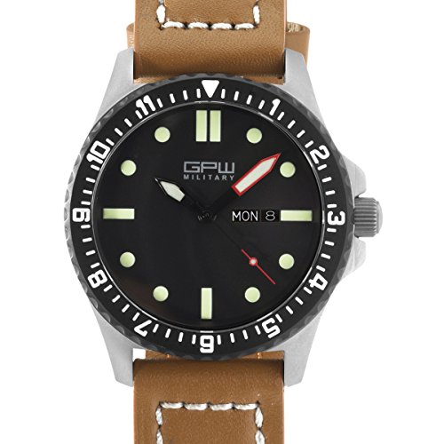 German Military Titanium Watch. GPW Day Date Red Minute Hand. Sapphire ...