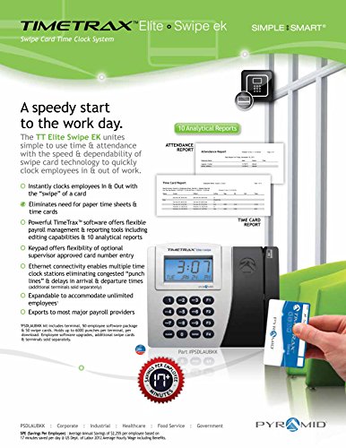 Pyramid PSDLAUBKK TimeTrax Elite Swipe Card Time Clock System Office ...