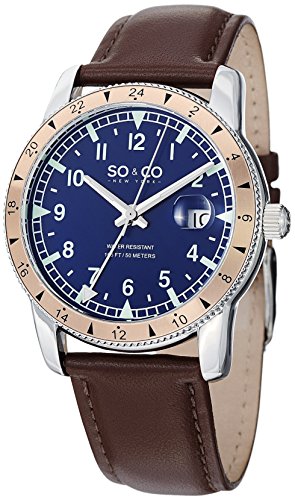 SO&CO York Men's 5018C.3 Yacht Club Analog Display Swiss Quartz Brown ...