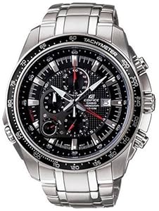 Amazon.com: Casio Men's Stainless Steel Edifice Black Dial Alarm ...