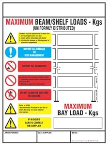 Pallet Racking & Shelving Weight Load Notice Sign, 470mm high x 350mm ...