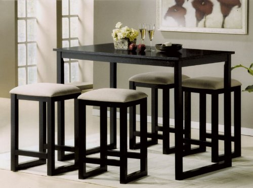 5pc Counter Height Dining Table & Stools Set Black Oak Finish