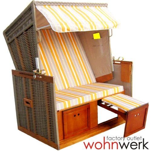 Strandkorb “Nordsee de Luxe” / gelb / grau / weiss gestreift ...