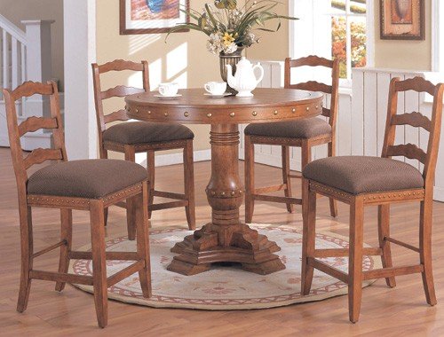 5pc Round Counter Height Dining Table & 4 High Chairs Set