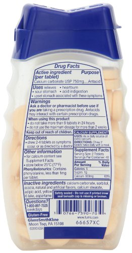 Tums Antacid Chewable Tablets, Extra Strength, Sugar free, Orange, 80 ...