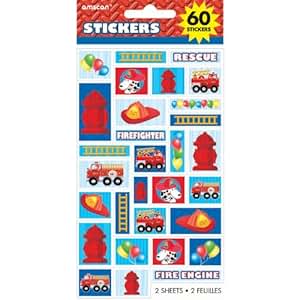 Amazon.com - Fire Engine Fun Stickers 2 Sheets - Childrens Decorative ...