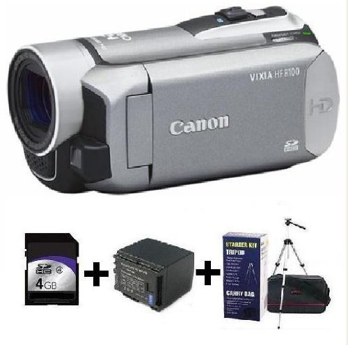 Canon HF R100 Camcorder, 4GB Card, Extra Battery & Starter Kit Bundle