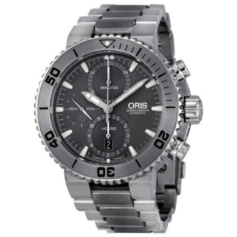 Oris オリス Aquis クロノグラフ Grey Dial Titanium Mens Watch 01 674 7655 7253-07 ...