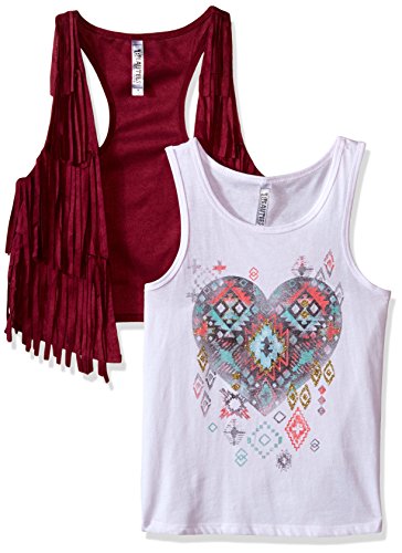 Beautees Girls' 2 Piece Fringe Vest And Screen Tank with - Want It All