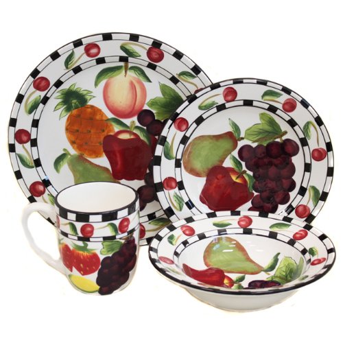 Fruit Delight Collection Deluxe Hand-Painted 16 Piece Dinnerware Set ...