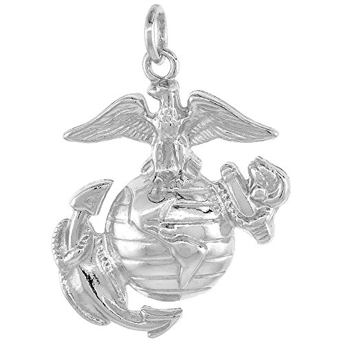 Get Sterling Silver U.S. Marines Eagle Globe & Anchor EGA Pendant, 1 1/ ...