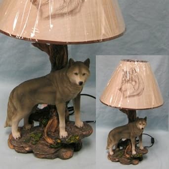 "Denizen of Twilight" Single Gray Standing Wolf Lamp with Wolf Shade ...