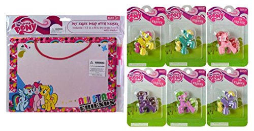 My Little Pony Dry Eraser Board With Marker and 6 pc 3D Eraser Bundle ...