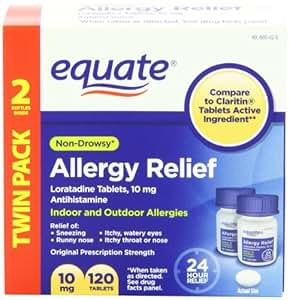 Amazon.com: Equate - Allergy Relief, Loratadine 10 mg, 120 Tablets ...