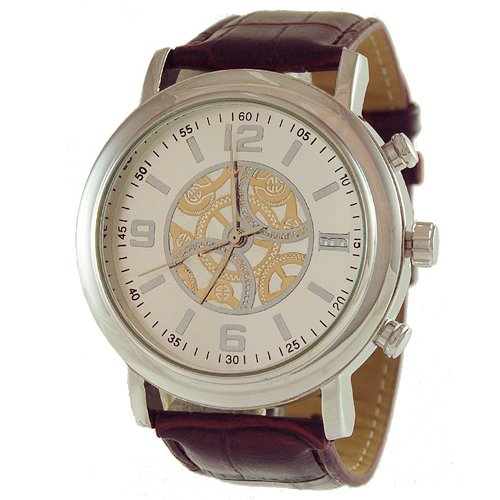 Mark Naimer Men’s Watch in Silver Tone Case/Dial with Brown Leather ...