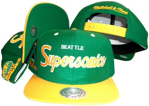 Seattle Supersonics Script Green/Yellow Two Tone Snapback Adjustable ...