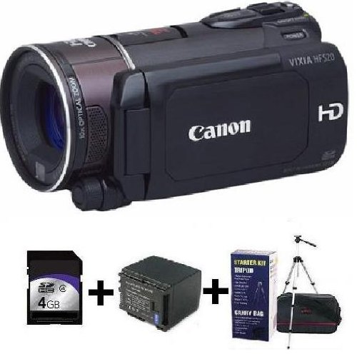 Canon HF S20 Camcorder 4GB Card Extra Battery & Starter Kit Bundle