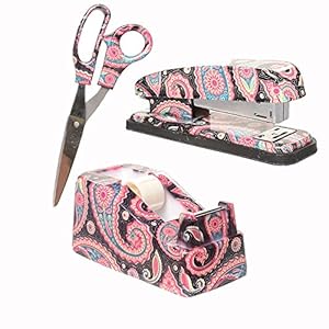 Paisley Print Stationery Set (Stapler, Tape Dispenser & Scissors)