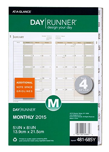 Day Runner Monthly Planner Refill 2015, 5.5 x 8.5 Inch Page Size (481 ...